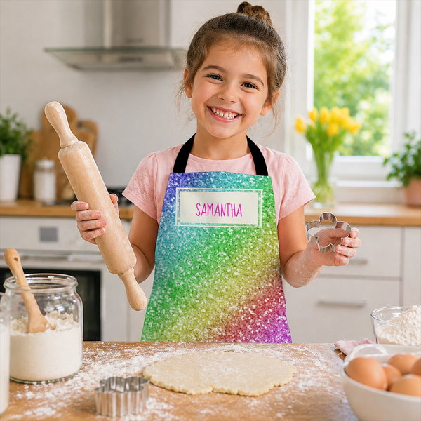 Buy Kids Custom Name Rainbow Glitter Customized Full Print Kid's Apron ...
