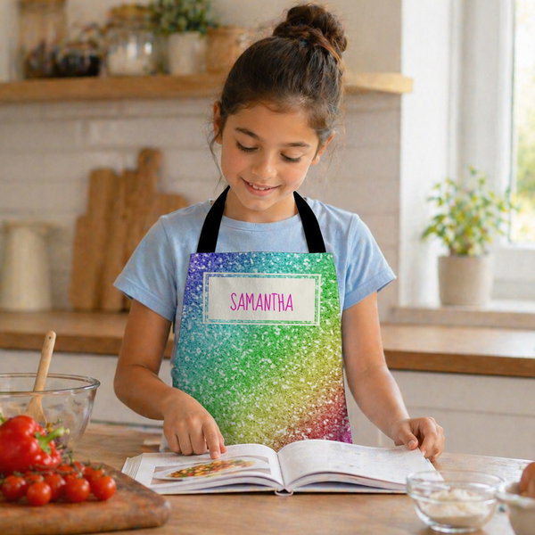 Buy Kids Custom Name Rainbow Glitter Customized Full Print Kid's Apron ...