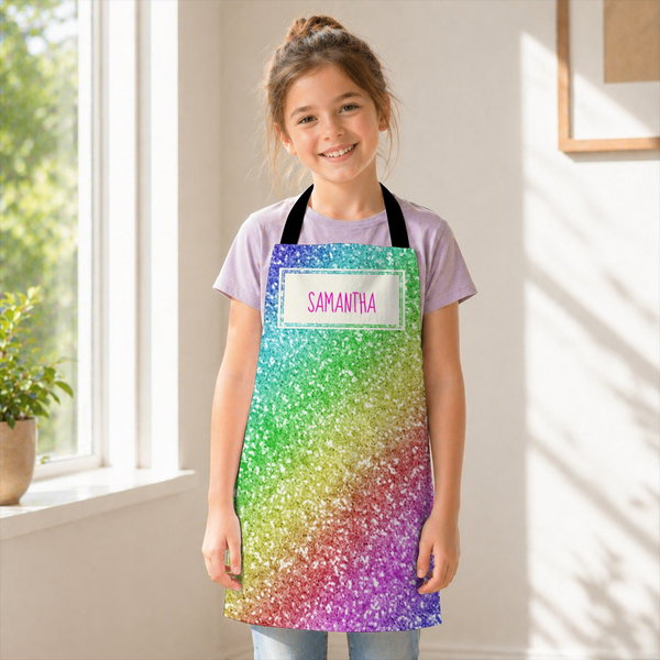 Buy Kids Custom Name Rainbow Glitter Customized Full Print Kid's Apron ...